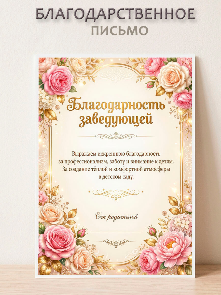 Благодарность заведующей детского сада
