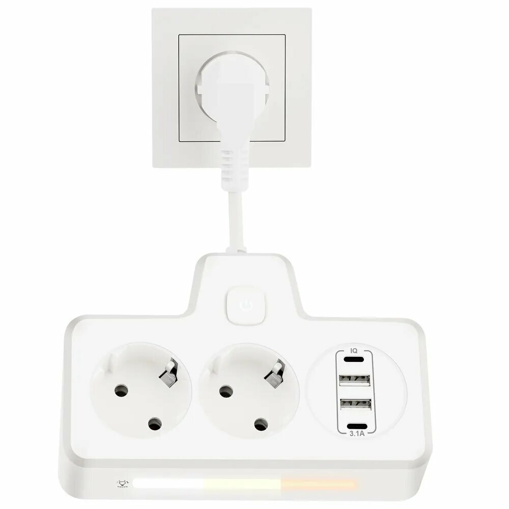 HITRENDS Умная сетевая розетка с сенсорной подсветкой, 2 евроразъема + 2 USB-A + 2 USB-C, 3250W, белое
