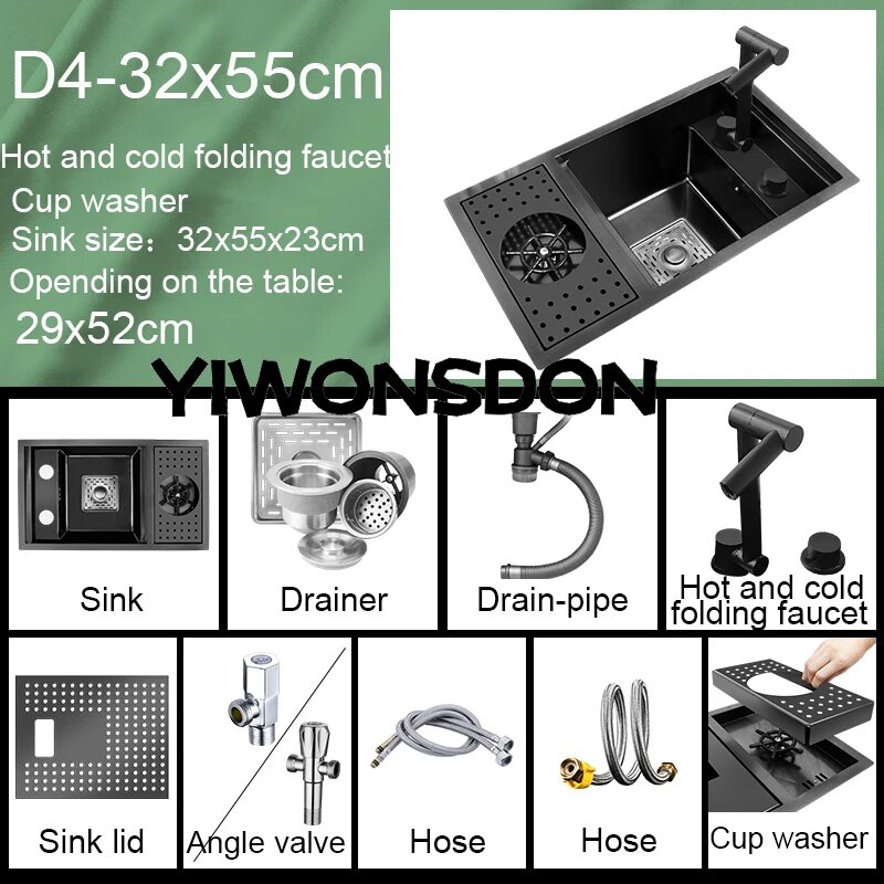 Нано Hidden Bar Kitchen Sink Black Folding Faucet Silvery Mini Single Bowl Wash Basin Stainless Steel Soap Dispenser Accessories