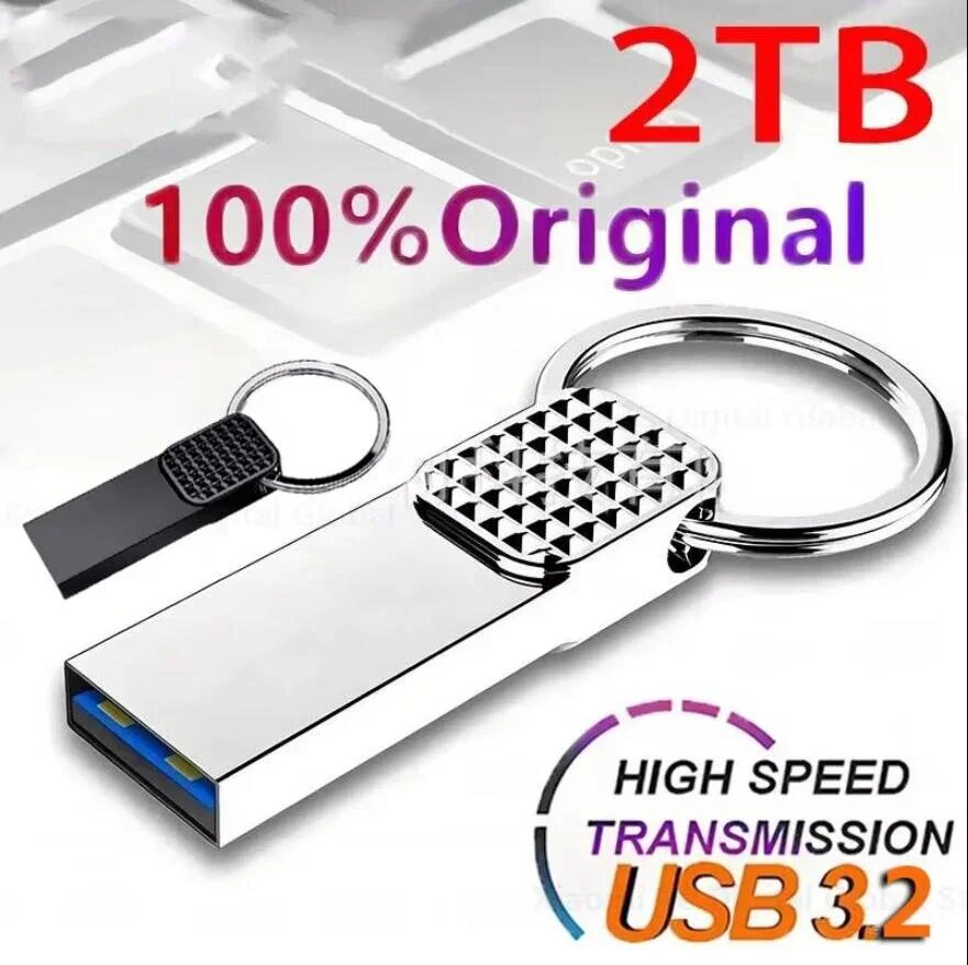 USB флешка 2 ТБ, металлическая, водонепроницаемая Black 1TB