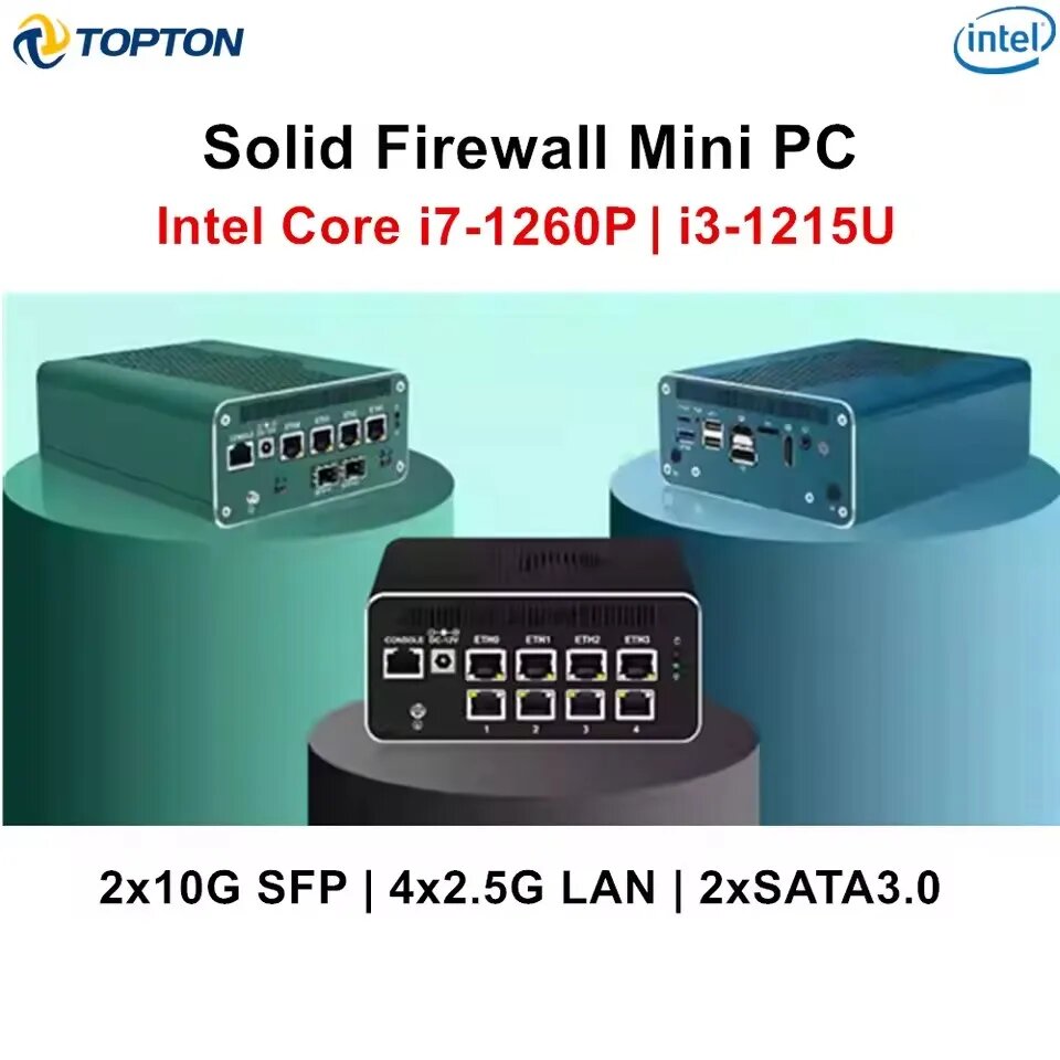 Мини-ПК Topton X8 Firewall i7 1260P, i5 1235U, i3 1215U i5-1250P 8x2.5G