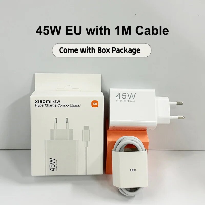 Оригинальное зарядное устройство Xiaomi 90W 45W Turbo Fast Charge с адаптером EU и 45W EU with 1M