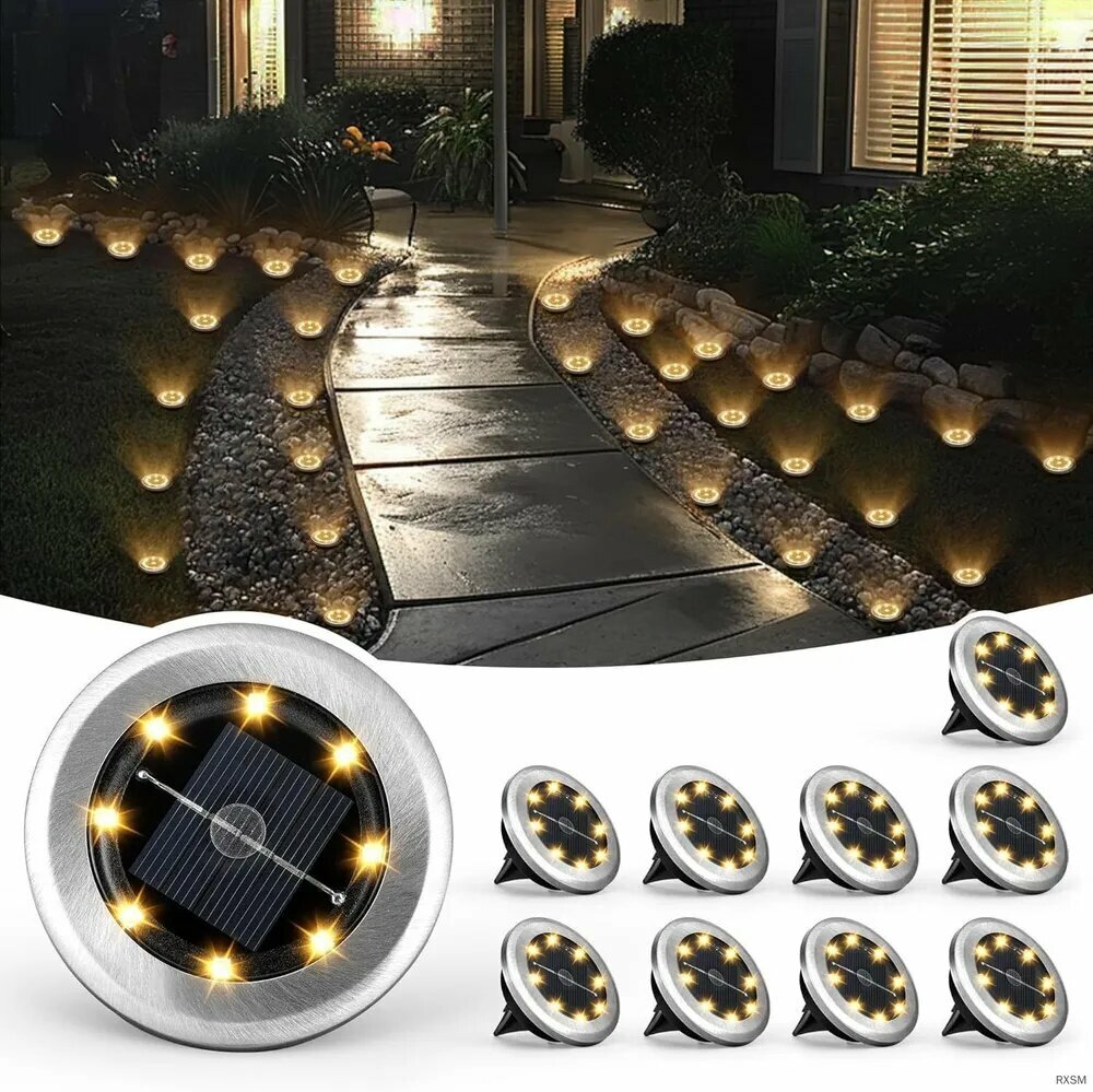 Солнечный грунтовый светильник 8LED из нержавеющей стали для газона