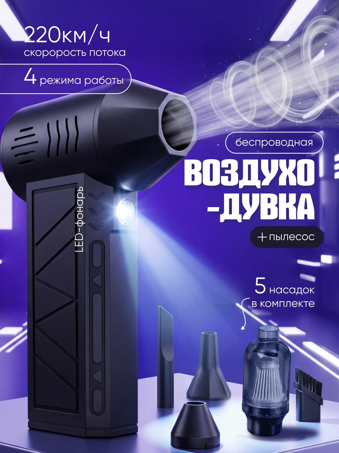 Воздуходувка пылесос турбо портативная аккумуляторная, Ветродуйка с функцией пылесоса