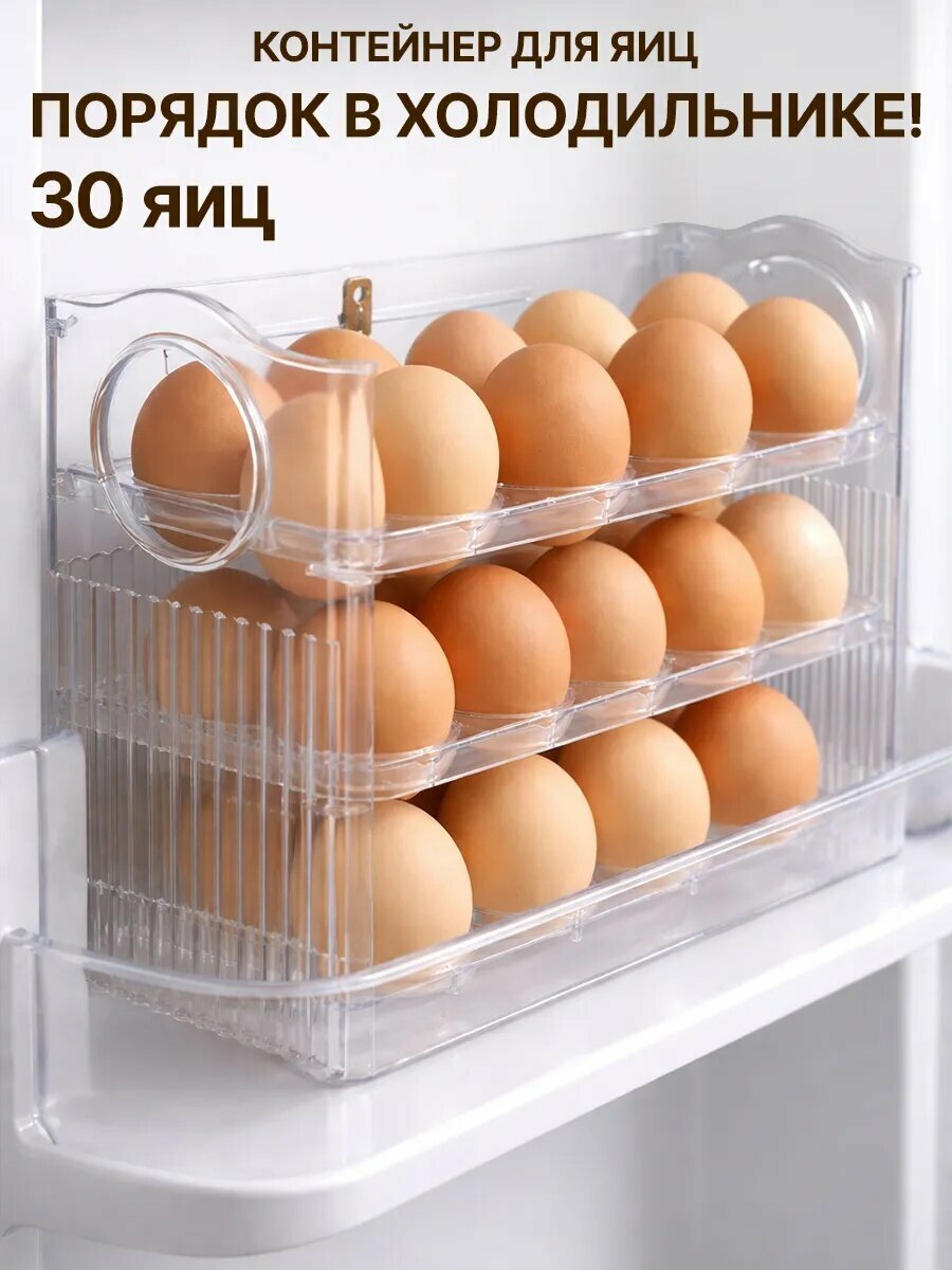 Подставка для яиц, пищевой пластик, 30 ячеек, прозрачный, 26 см x 10 см x 20 см