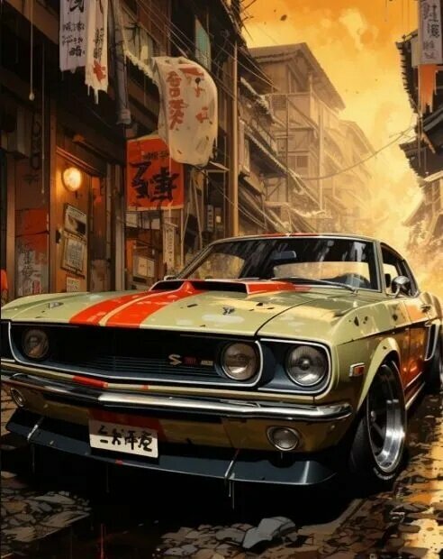 Алмазная Картина "Спортивные Машины. Ford Mustang " 5D Круглый Бриллиант 50х70 См Алмазная Вышивка / Картина Стразами Подарков / Украшения