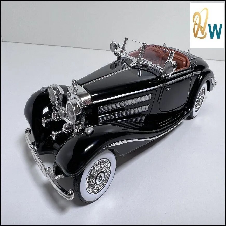 Игрушечная машинка Mercedes-Benz 500K ретро, масштаб 1:24, металл/пластик, 22 см, черный — фото 1
