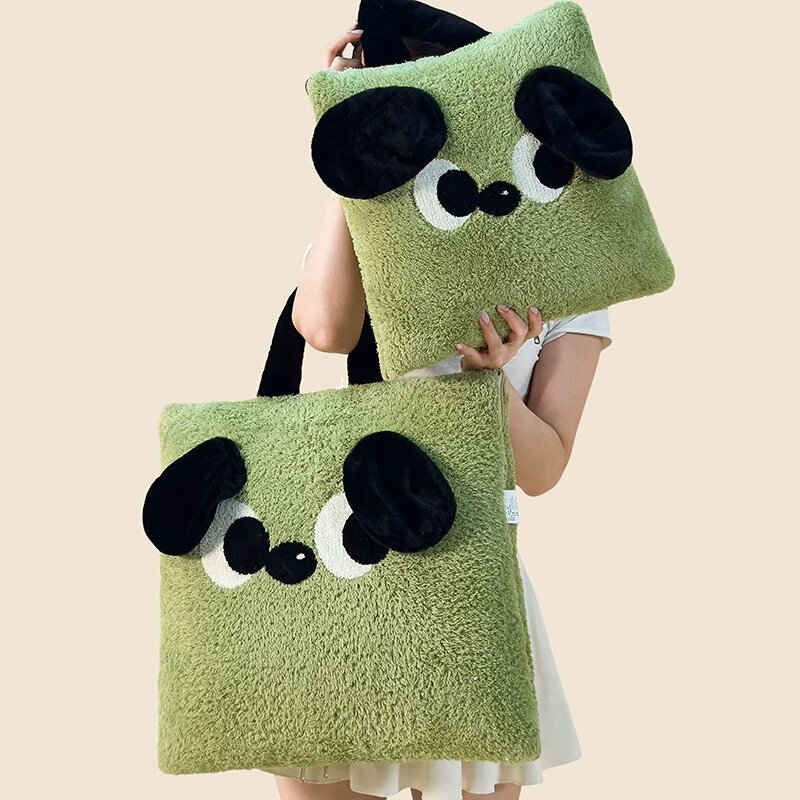 Мятно-зеленый паттерн Big Ears Dog складной плед подушка 50x50 см сложен 150x195 см разложен для поездок и сна
