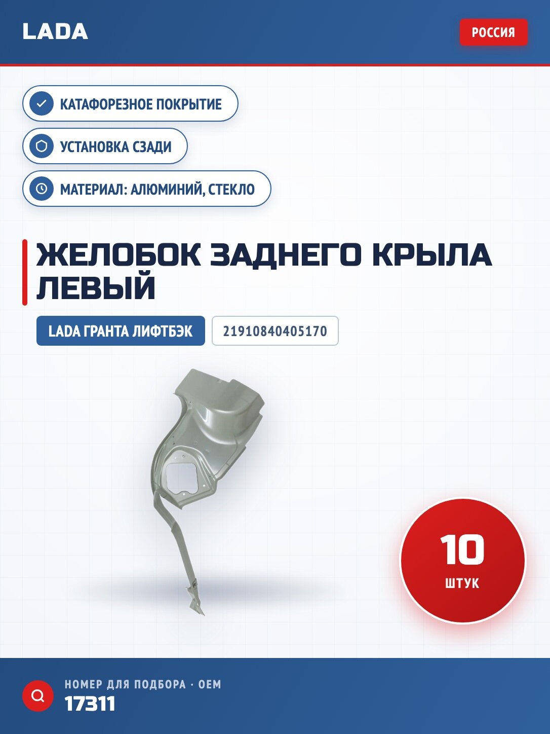 Желобок заднего крыла левый (катафорез)