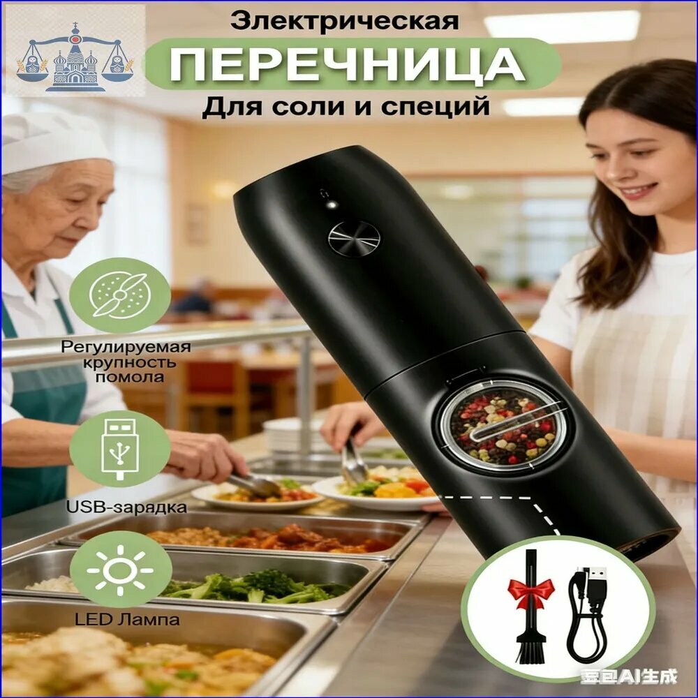 Популярный измельчитель премиумкласса GEALFIS, заряжаемый через USB, оснащен керамическими жерновами высотой 18 см и используется для соли, перца, трав, семян и приправ в режиме 5 в 1.