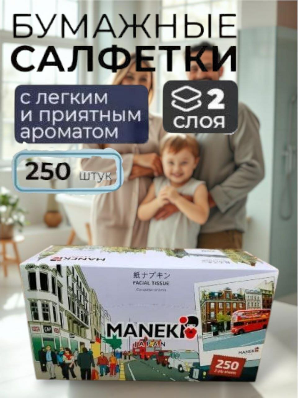 Салфетки бумажные двухслойные 1 упаковка 250 шт