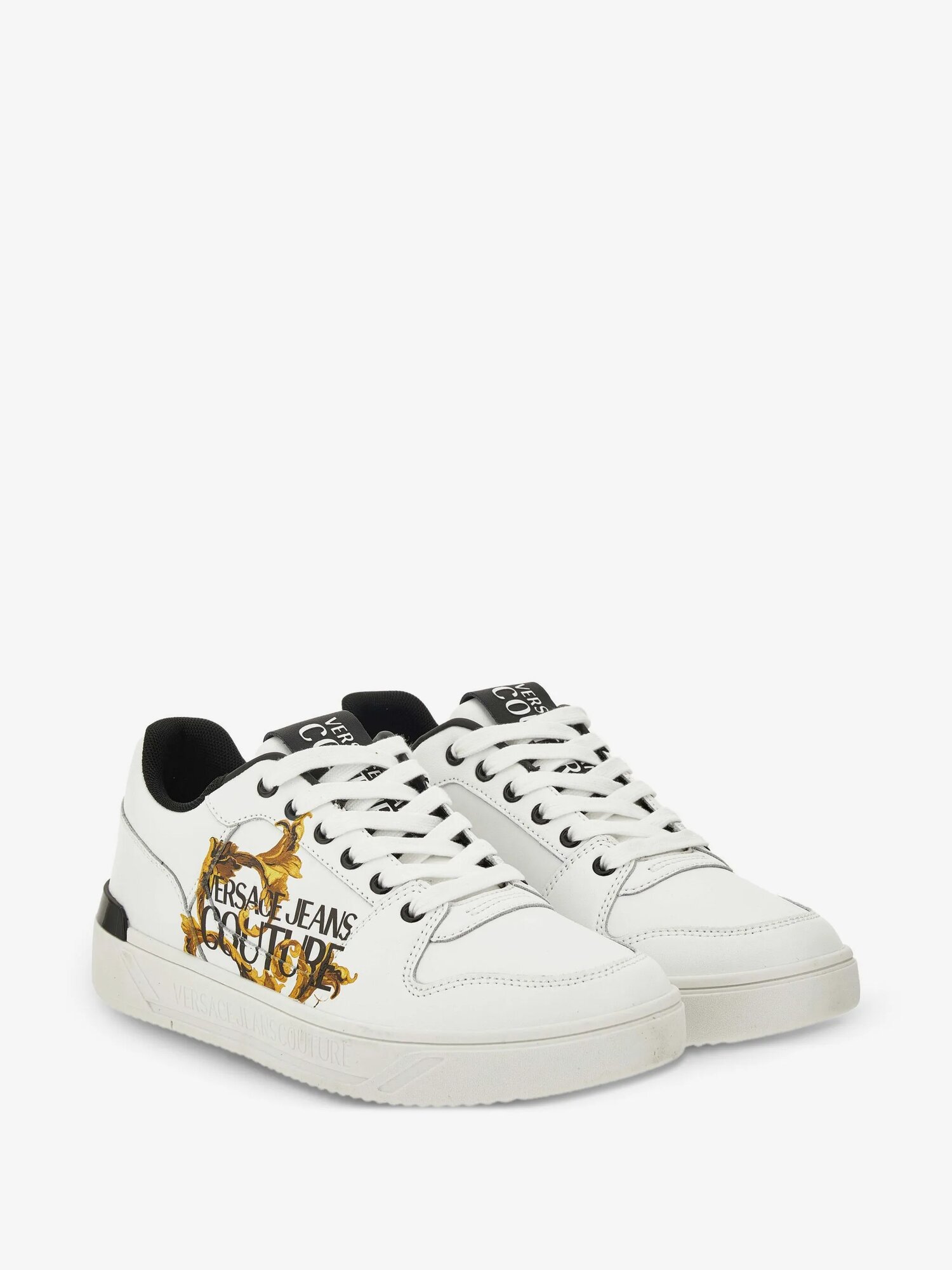 Кроссовки Versace Jeans Couture Logo-print leather trainers, размер 42, бежевый/белый — фото 1