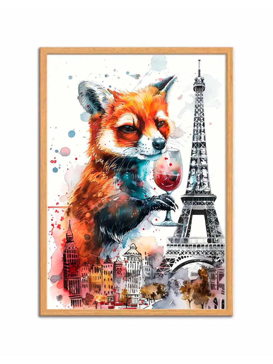 Животное-куница Пьет вино 5, Плакат 30x42см