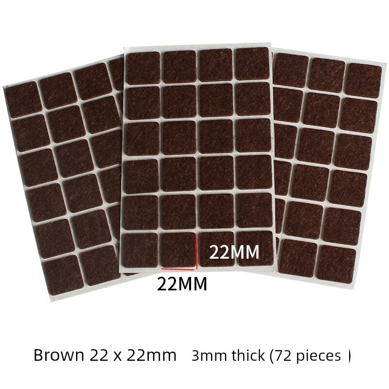 Коричневые коврики для ножек столов из фетра, квадратные, 2.2x2.2 см, 72 шт, шумоподавление, износостойкость,