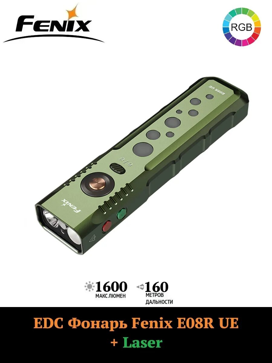 EDC Фонарь Fenix E08R UE черный 1600 люмен + Лазер