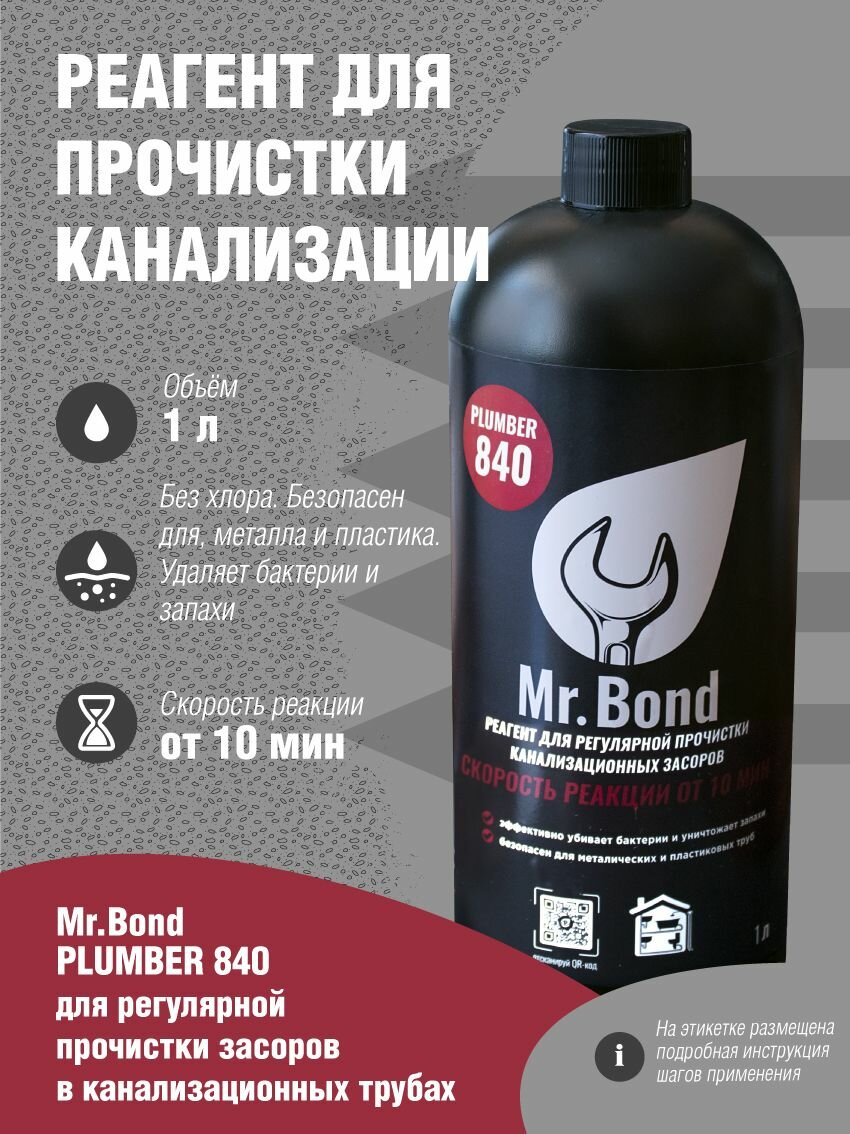 Средство для очистки канализационных засоров Mr.Bond Plumber 840/Реагент/ Для быстрого устранения засоров
