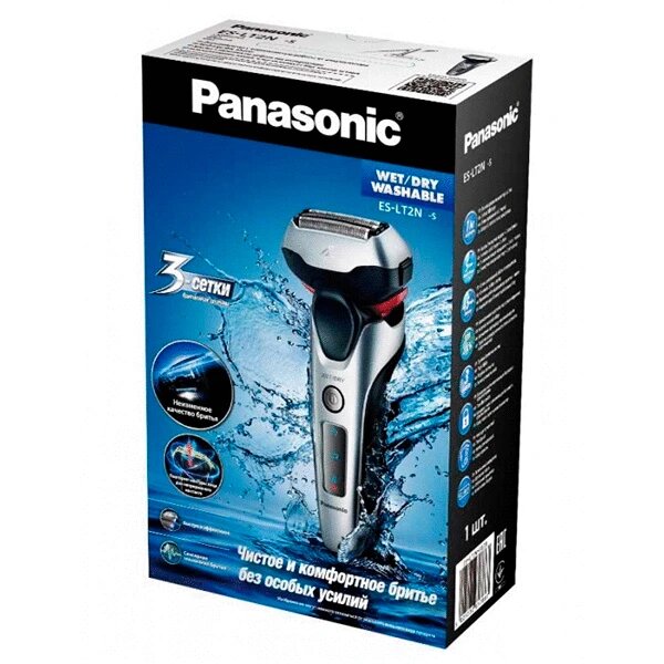 Электробритва Panasonic ES-LT2N, 65мм, плавающие головки, Li-Ion аккумулятор, черный/серебристая
