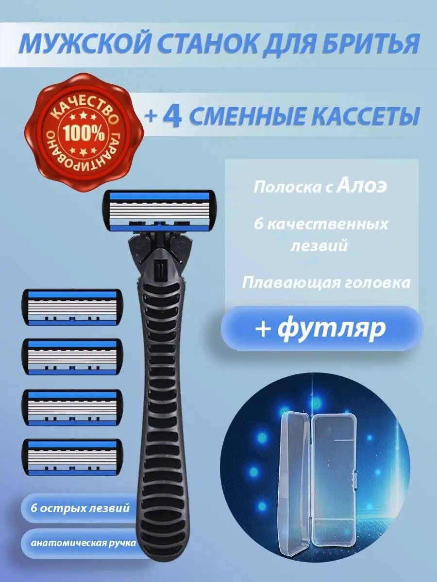 Станок Т - образный со сменными кассетами в футляре, бритва мужская4
