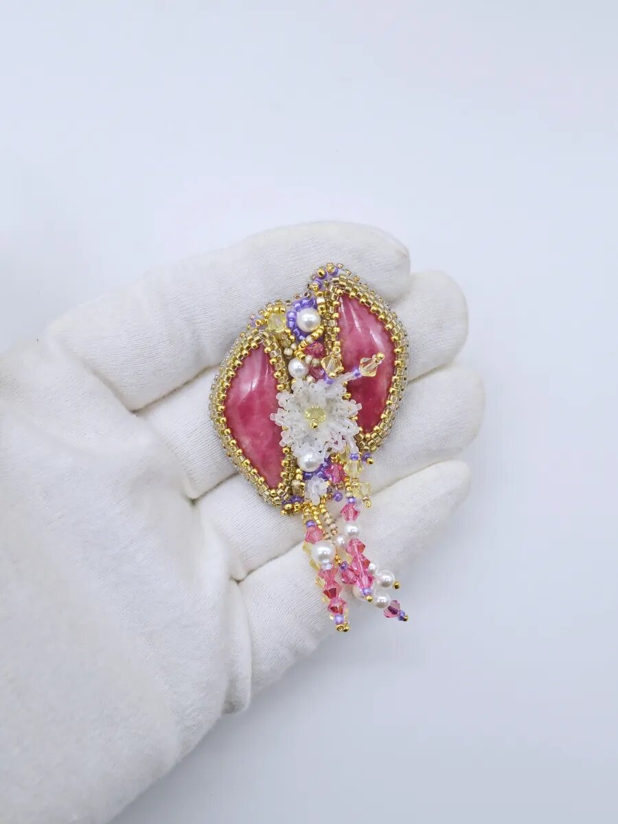 Брошь, кристалл, кристаллы Swarovski, бисер
