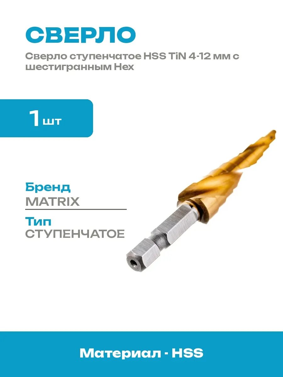 Сверло ступенчатое со спиральной канавкой 4-12 мм конусное