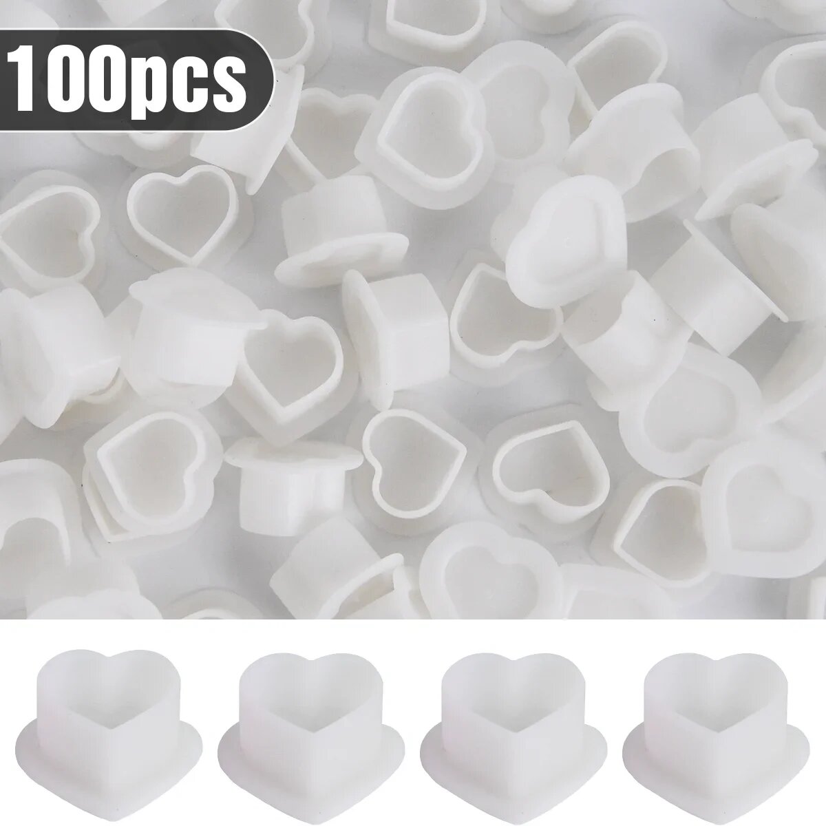 Силиконовые колпачки для тату-чернил сердце, White 100pcs