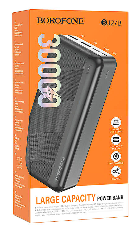 Внешний аккумулятор Borofone BJ27B, чёрный (30000mAh, 2xUSB, 2.1A) Li-pol
