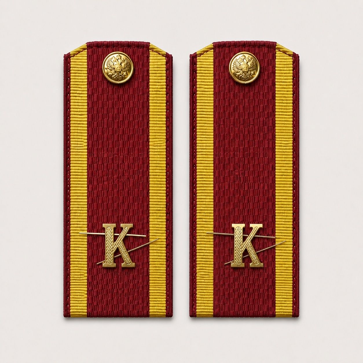 Погоны курсантские красные К 13,5 см металлические буквы К в комплекте
