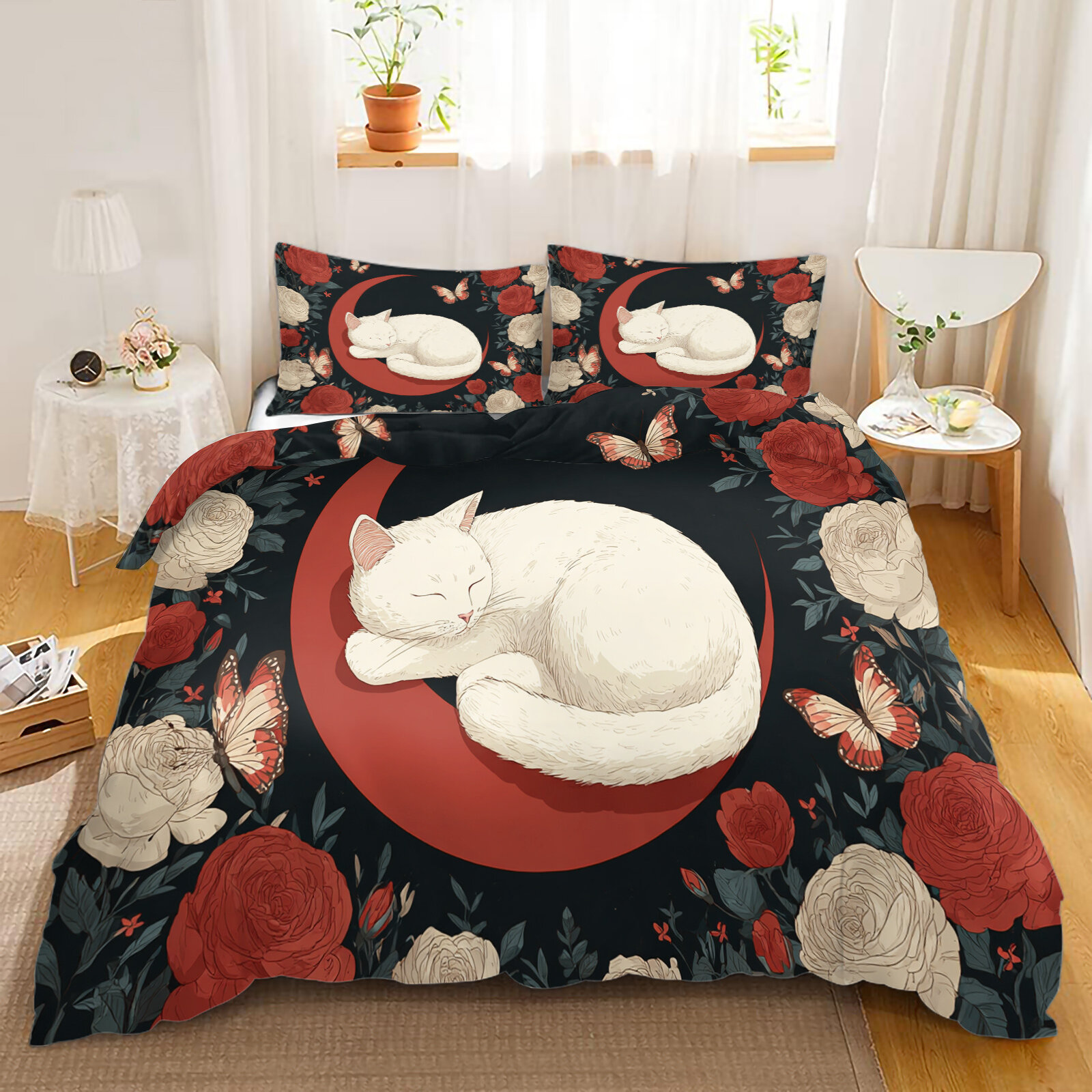 Готический Кот Комплект постельного белья 200x220cm наволочки 70х70, постельные принадлежности