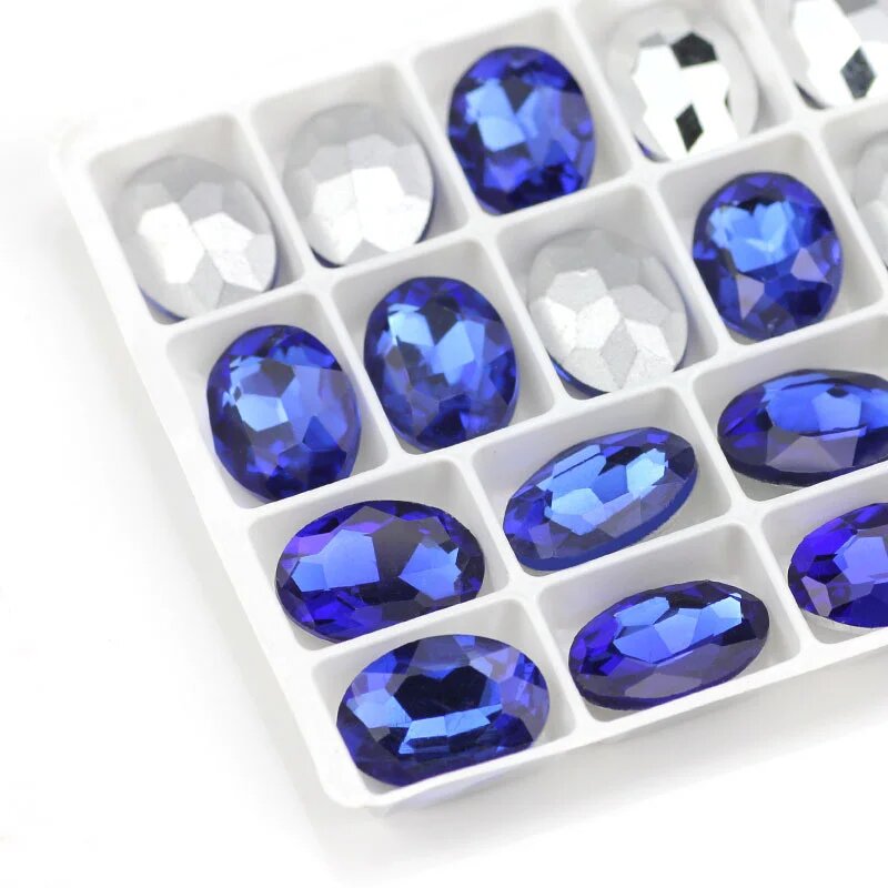 Стеклянные стразы AB овальной формы Синий, 18x25mm 5pcs, 30 Sapphire