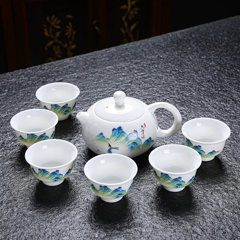 Набор чайного сервиза Yili Jade с элегантным чайником и кружками Linglong, 7 предметов для дома и офиса