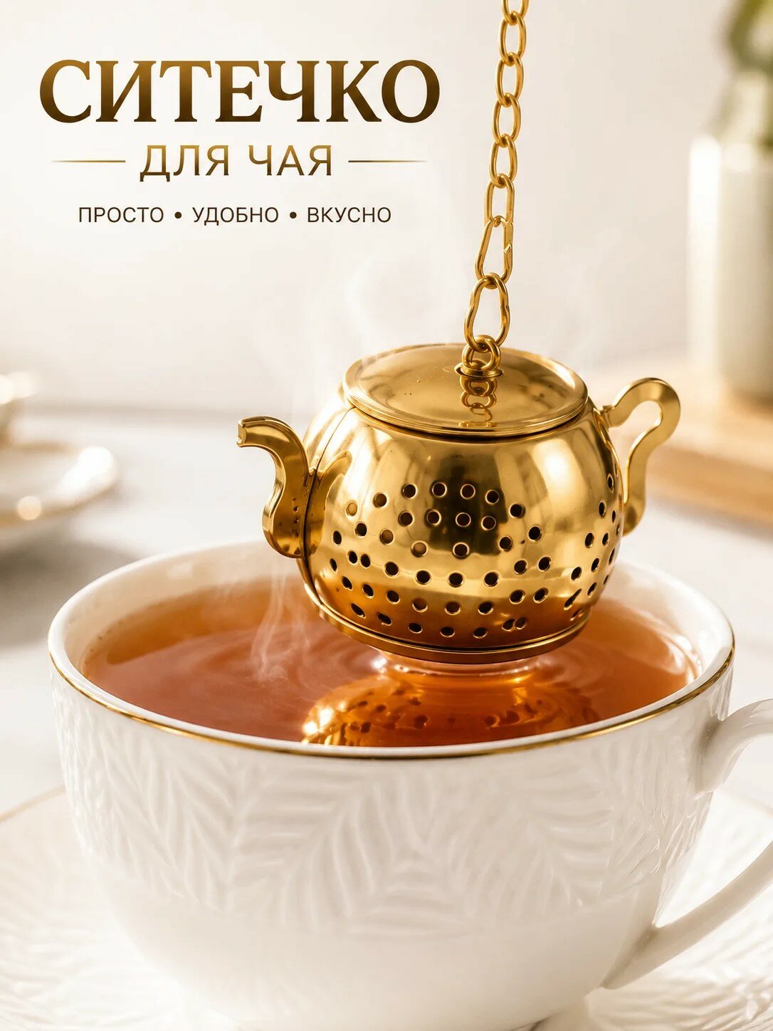 Ситечко для заваривания чая золотой