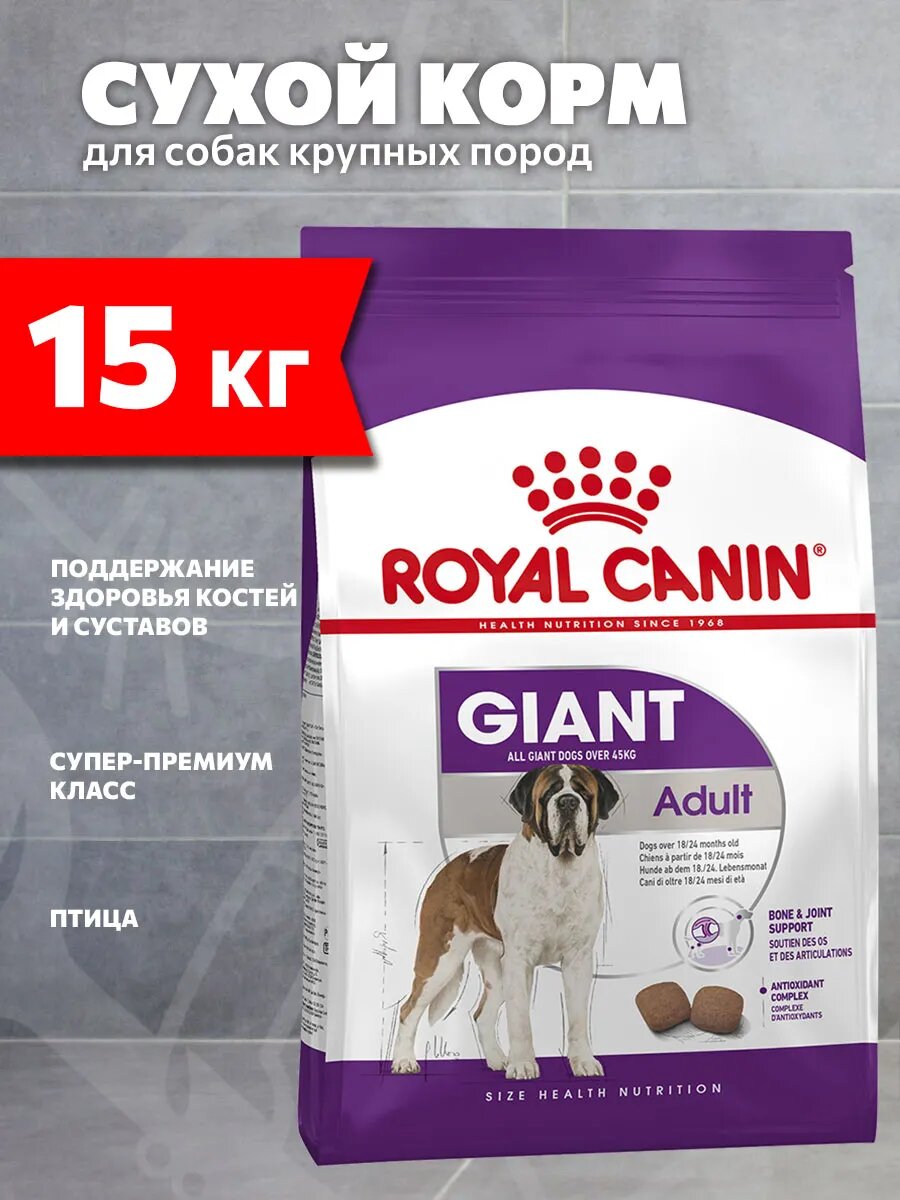 Корм сухой Royal Canin Giant Adult для взрослых собак крупных пород, 15 кг