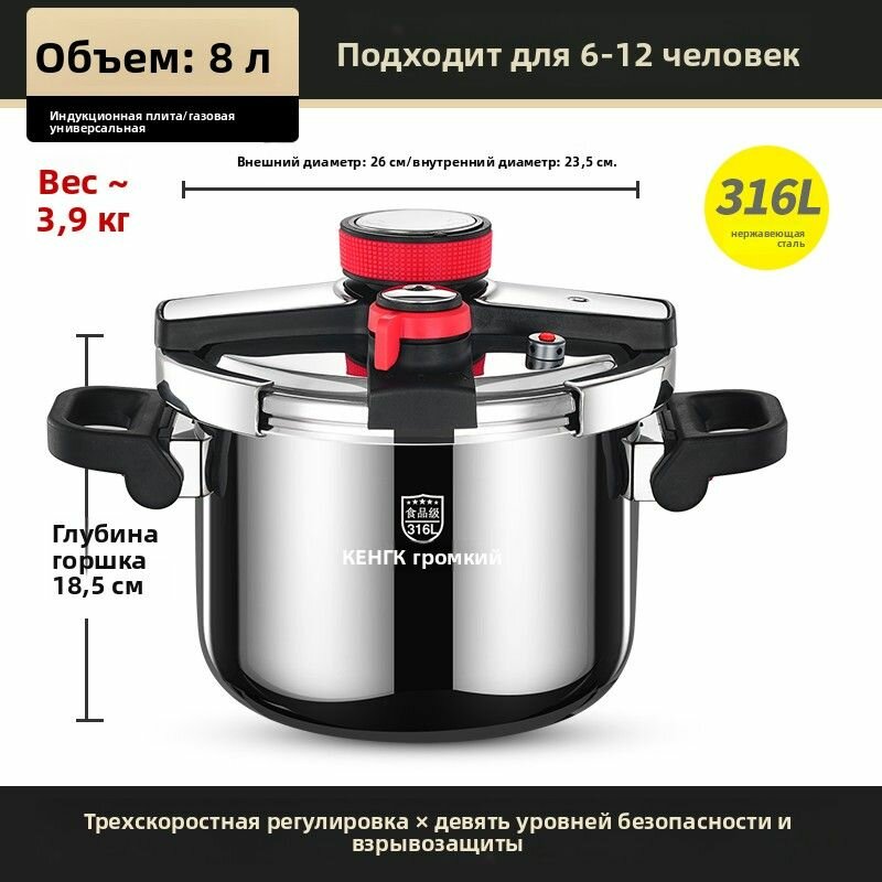Скороварка из стали 316 для всех плит, 100кПа, складные ручки и открытие одной рукой, 4л/6л
