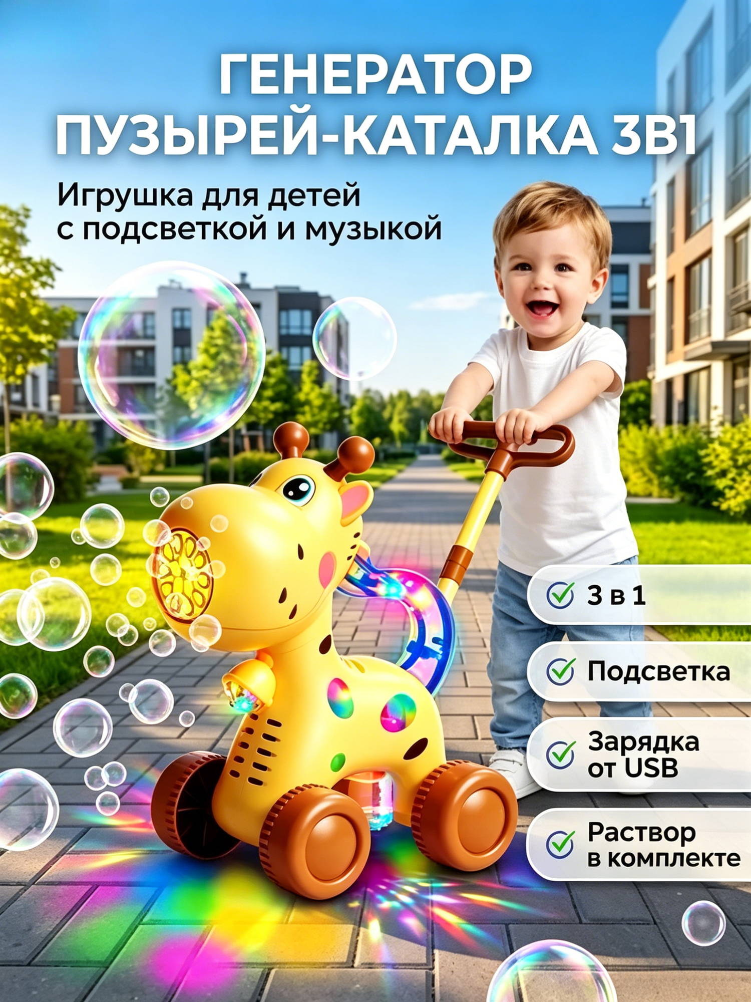 Детские ручные пузырьки с светодиодными лампами для игрушечных подарков для детей от 18 месяцев до 3 лет