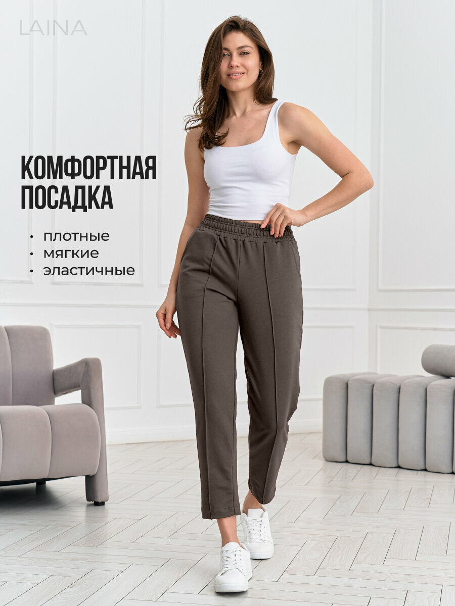 Брюки бананы Laina укороченные на резинке, размер 58, хаки — фото 1