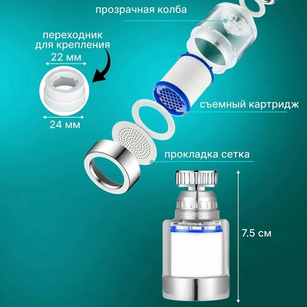 Фильтр на кран "3 режима" насадка для кухни водосберегающая и сменные картриджи