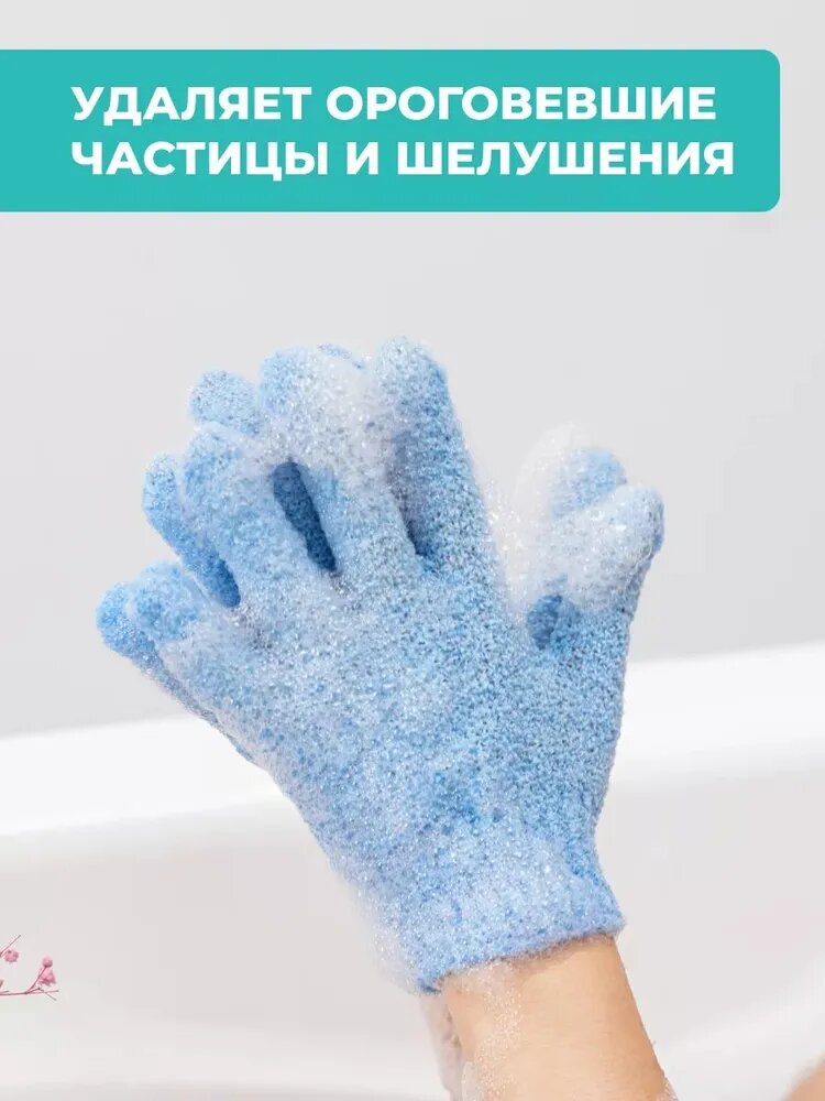 Мочалка-перчатка для пилинга VIVAL, голубой, 2 шт — фото 1