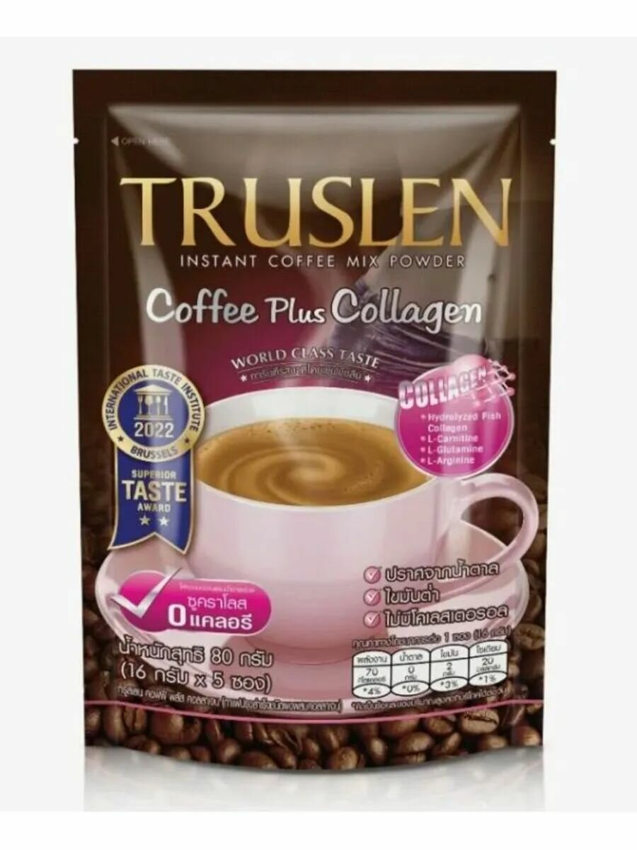 Кофе Truslen Coffee Plus, для похудения, без сахара, с коллагеном, в пакетиках, 5 шт