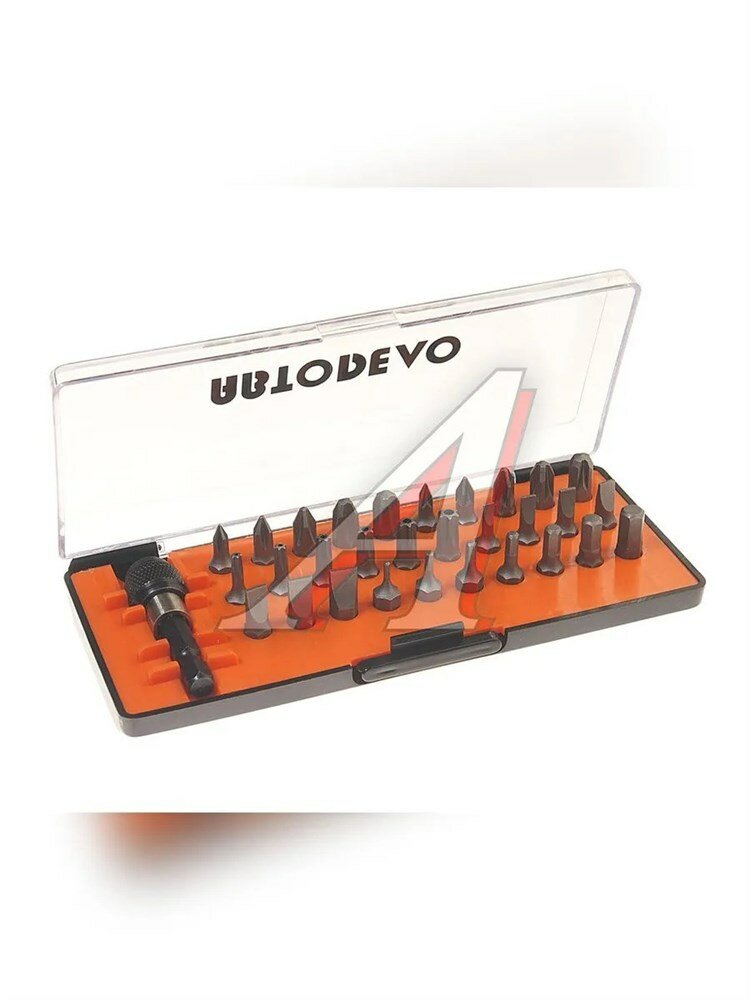 Набор бит 1/4" 6-ти гранных HEX, PH, PZ, SL, TORX с держателем магнитным 31 предмет в кейсе автодело