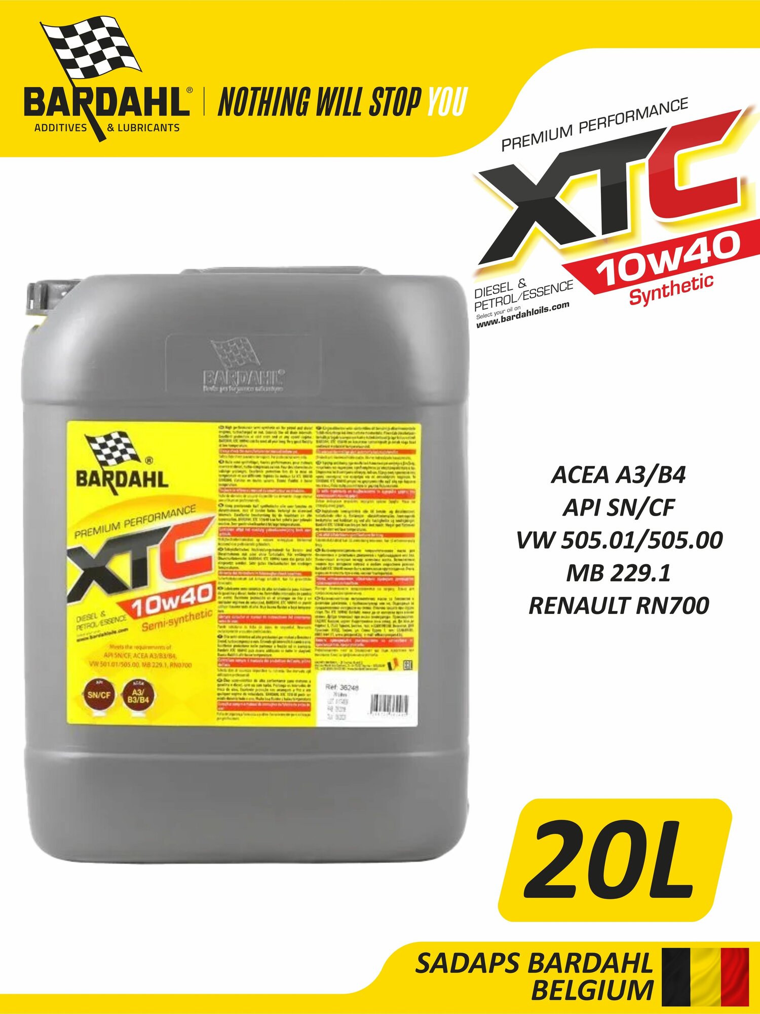 Bardahl Xtc 10W-40 Масло моторное, Полусинтетическое, 20 л
