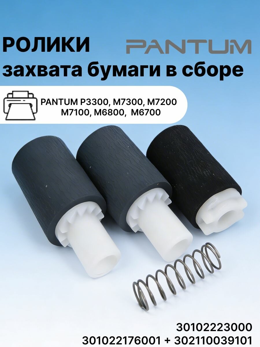 Ролики захвата бумаги в сборе с пружиной для принтера PANTUM P3300, M7300, M7200, M7100, M6800, M6700 (301022176001 + 302110039101 / 30102223000)