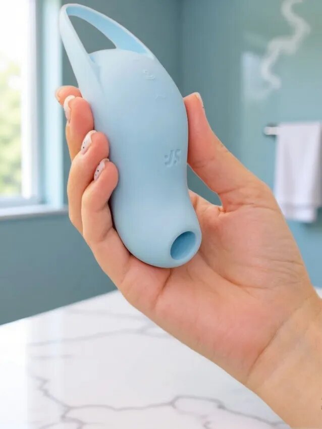 Вакуум-волновой стимулятор клитора с вибрацией Satisfyer, силикон, голубой, 14 см