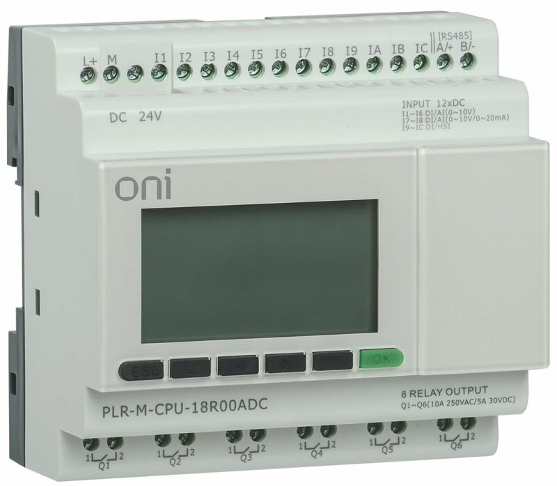 Контроллер программируемый логический (микро ПЛК) PLR-M. CPU DI12/DO06(R) 24В DC ONI PLR-M-CPU-18R00ADC