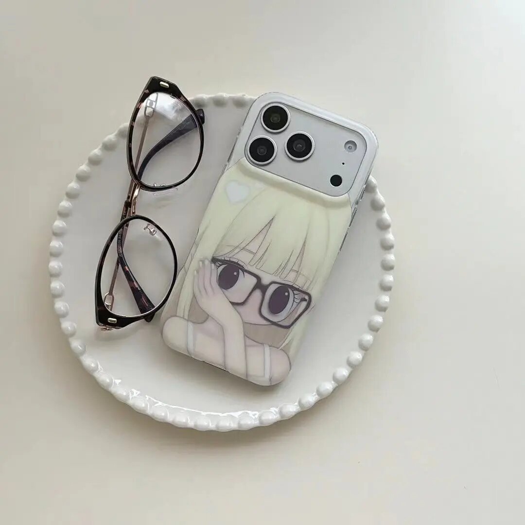 Чехол Для Телефона В Корейском Стиле Ins Kawaii С Дизайном «Девушка В Очках» iPhone 16 Pro, B