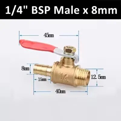 Шаровой кран латунный 1/8, 3/8, 1/4 дюйма 1l4M -8mm