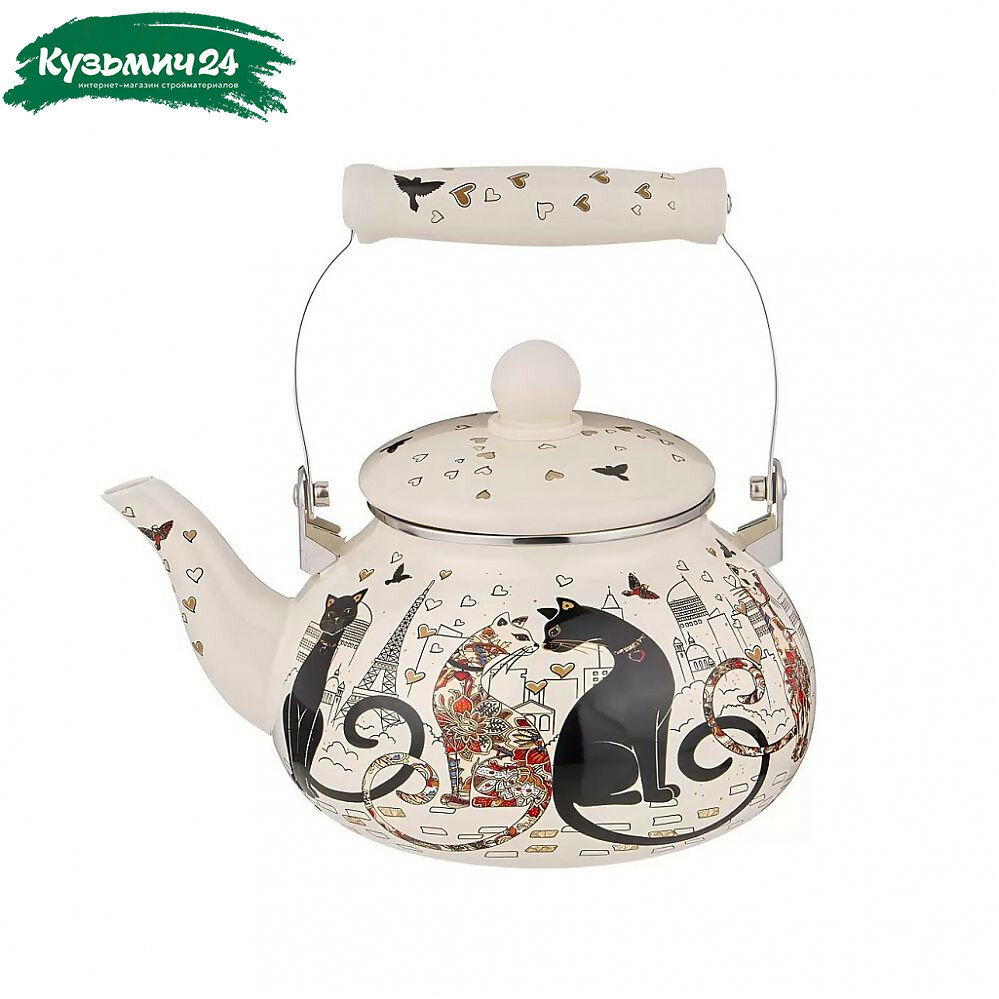 Чайник эмалированный Agness Парижские коты 934-391, индукция, 2.5 л