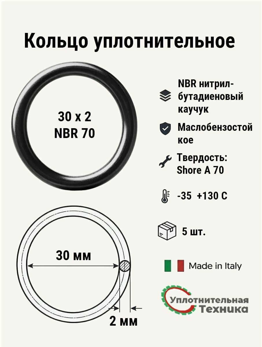Кольцо уплотнительное 30х2 NBR70, 5 шт.