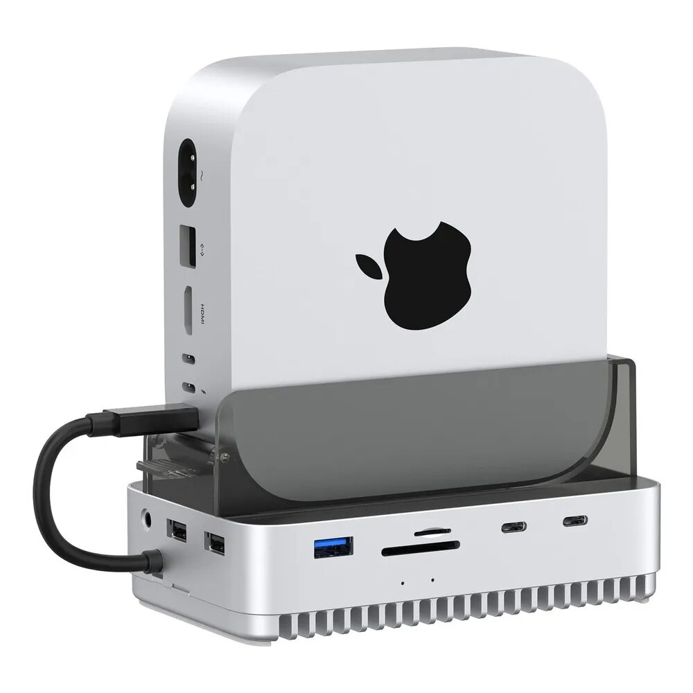 Qwiizlab Mac mini M4/M4 Pro Подставка-концентратор с корпусом SSD 40Gbps NVMe, док-станция с 2 USB-A 10Gbps, TF/SD 4.0 Card Readers 312MB/s, USB-A 2.0, Подходит для M.2 PCIe до 8TB