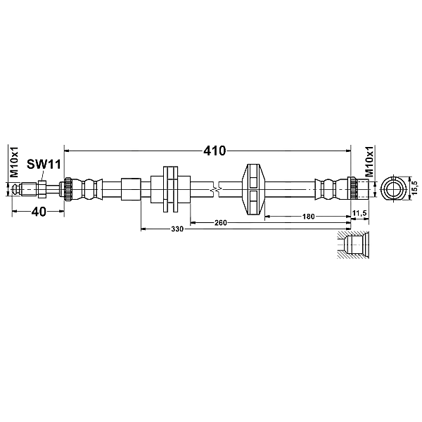 ATE 24.5144-0410.3 (462100001R) шланг тормозной Renault (Рено) Laguna (Лагуна) 07 l=410mm