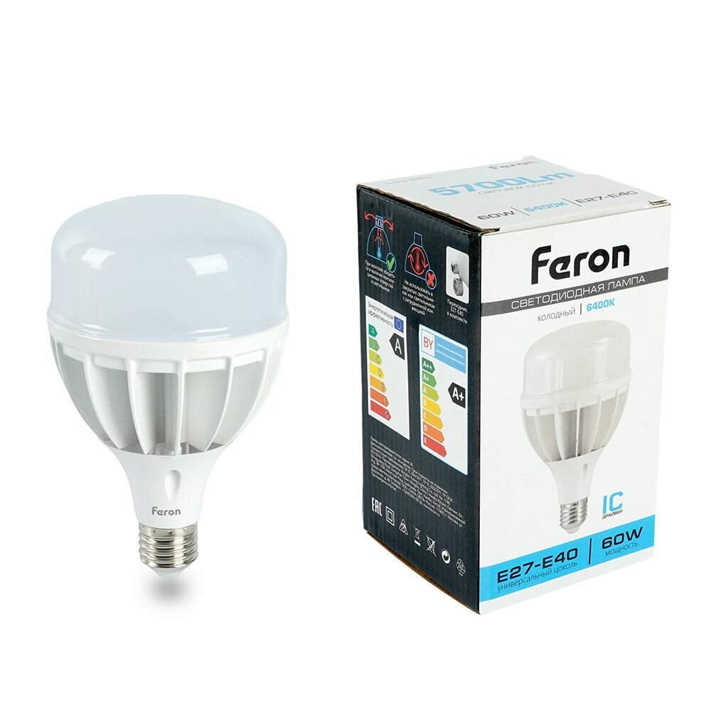 Лампа светодиодная Feron LB-65 E27-E40 60W 175-265V 6400K FERON 25782